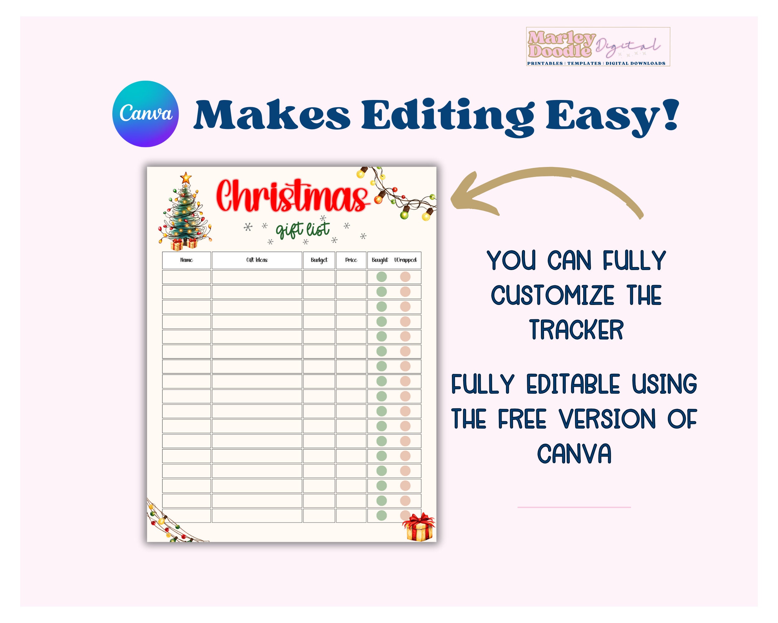 Editable and Fillable Christmas Gift List Tracker, Christmas Budget ...