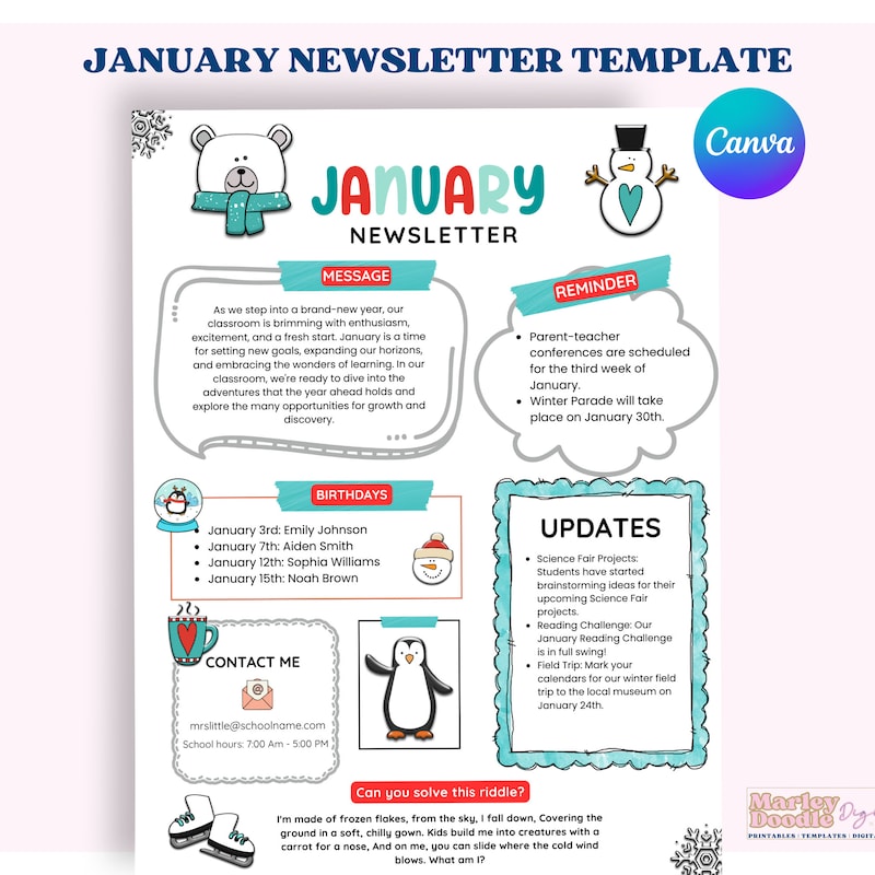 January Newsletter Daycare Template - Etsy