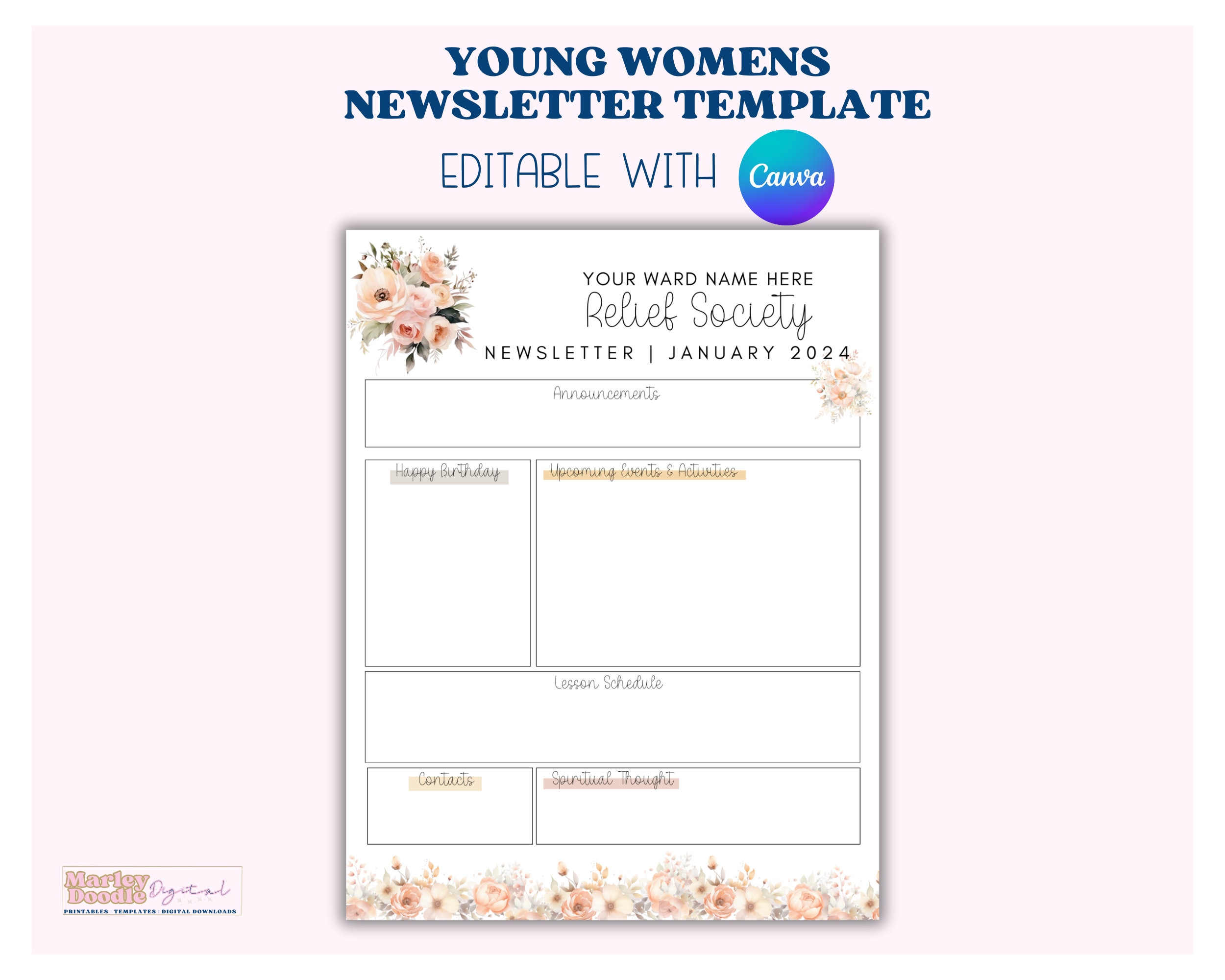 Relief Society Newsletter Template: LDS Editable Canva Design (digital ...