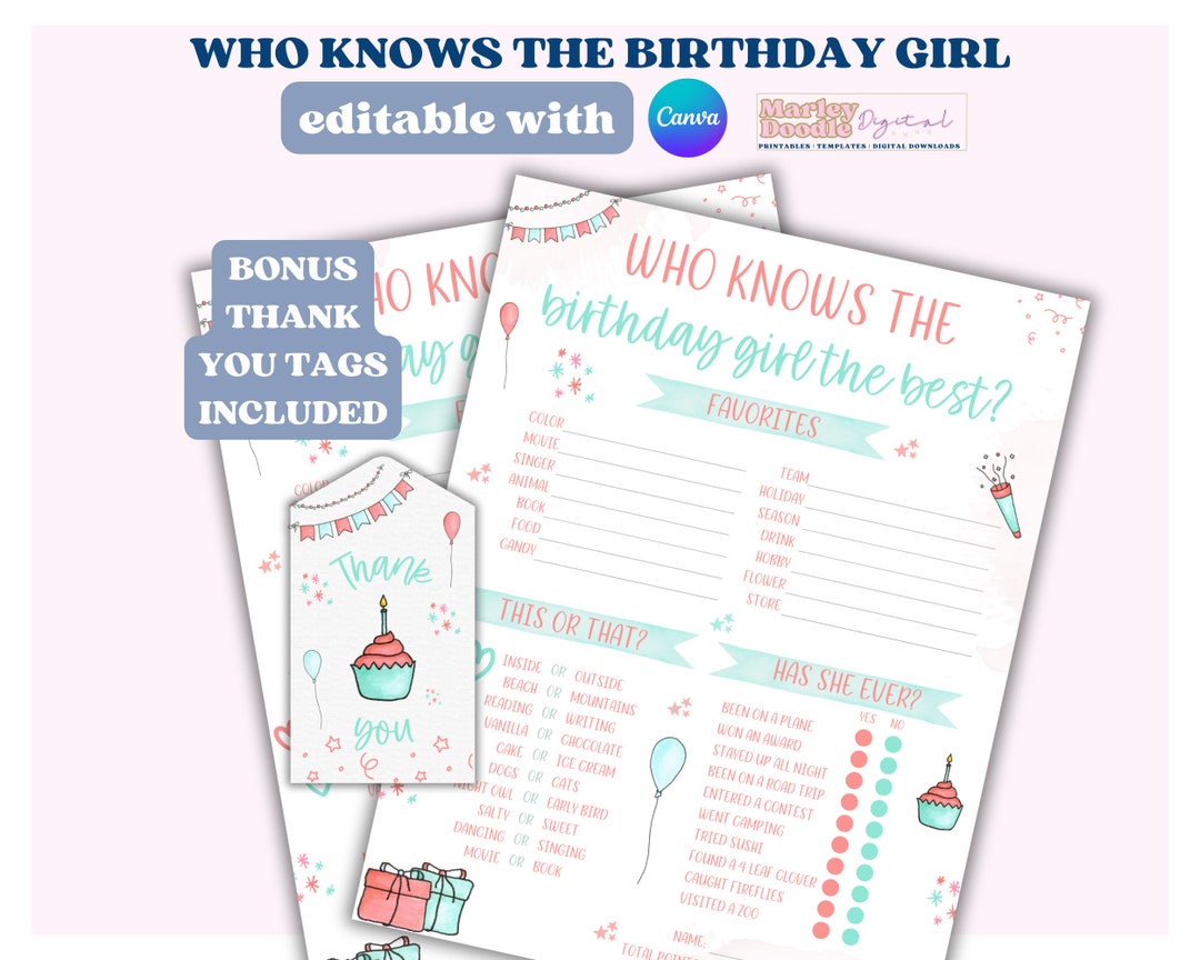 Birthday Girl Trivia Game: Teen Birthday Party Activity (digital ...