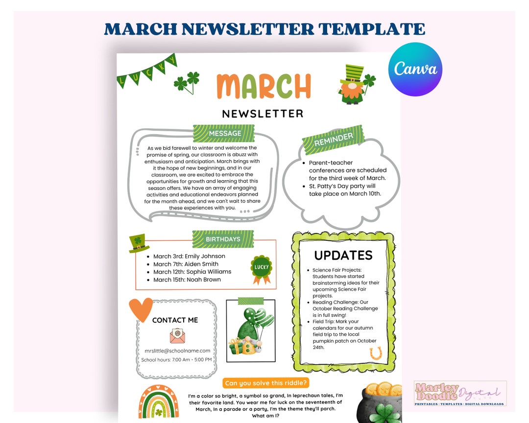 March St. Patrick's Day Newsletter Template: Editable Canva Design for ...