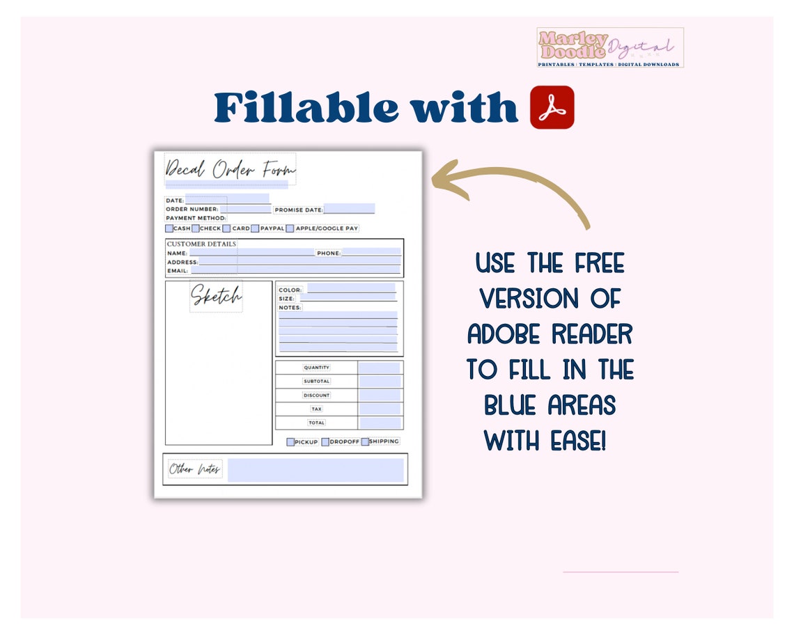 Editable Decal Order Form Template, Printable Decal Order Forms ...