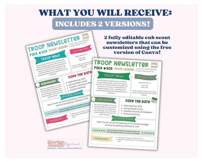 Editable Cub Scout Newsletter Template: Pack & Troop Leader (canva) - Etsy