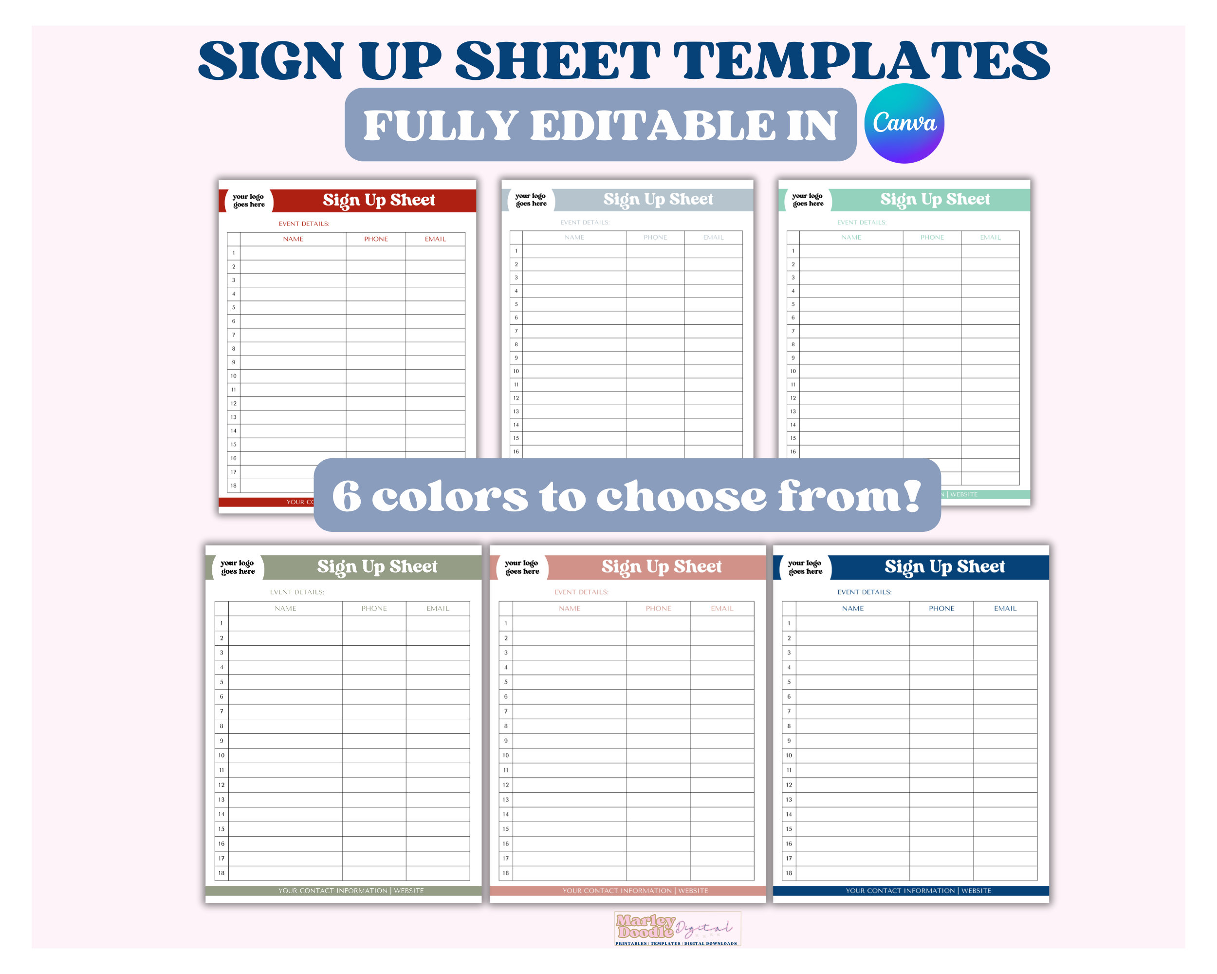 Editable Sign up Sheet Template, Sign up Sheet Printable, Small ...