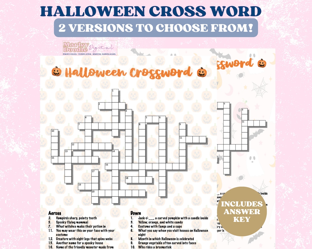 Halloween Crossword Puzzle Printable for Kids - Etsy