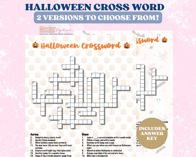 Halloween Crossword Puzzle Printable for Kids - Etsy