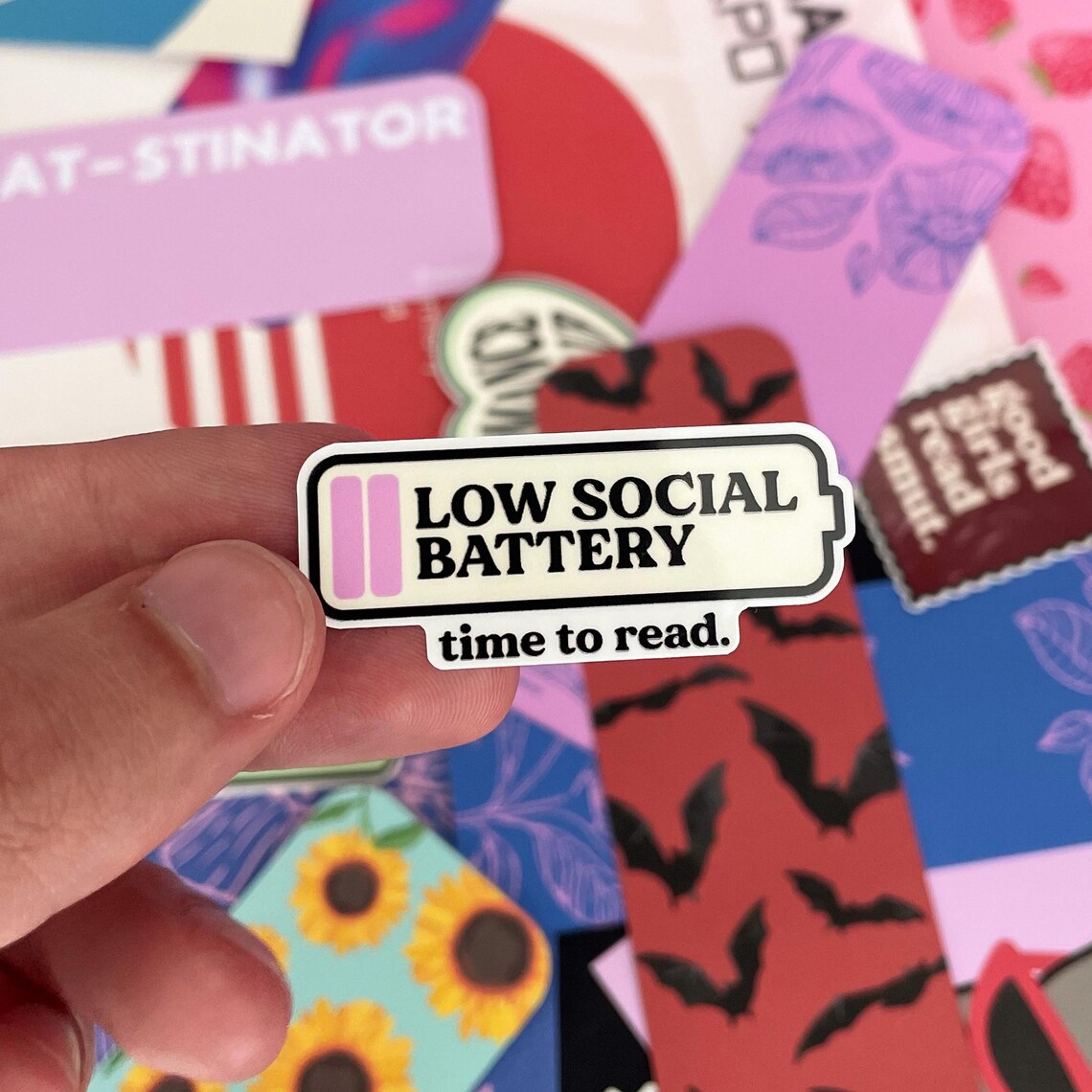 Low Social Battery Time to Read Stickers Pink Bookish Sticker Kindle ...