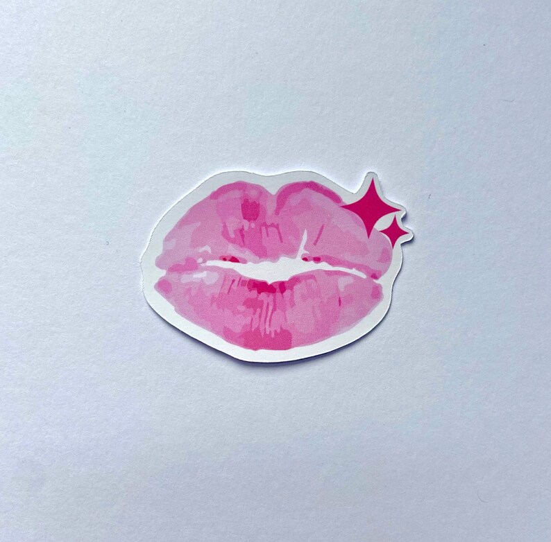 Kiss Sticker Pink Lips Cottage Core Girly Bookish Sticker SMUT Decor ...