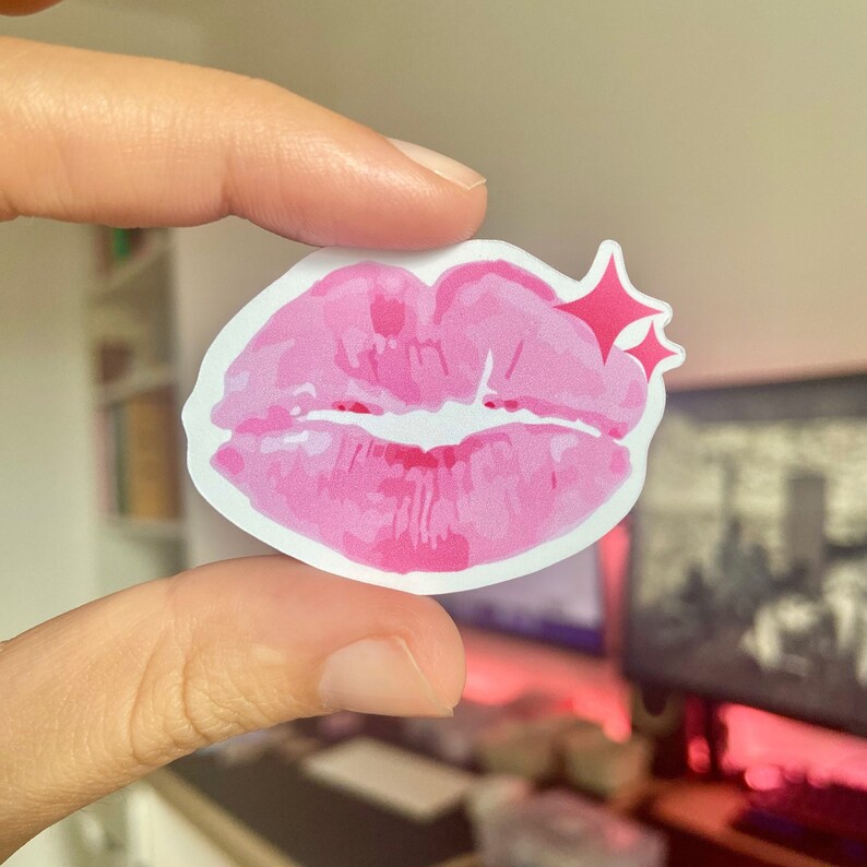 Kiss Sticker Pink Lips Cottage Core Girly Bookish Sticker SMUT Decor ...