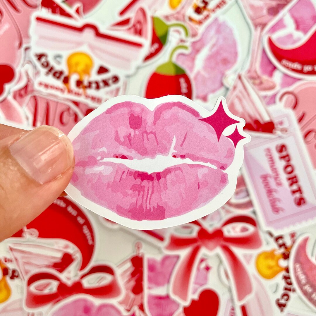 Kiss Sticker Pink Lips Cottage Core Girly Bookish Sticker SMUT Decor ...