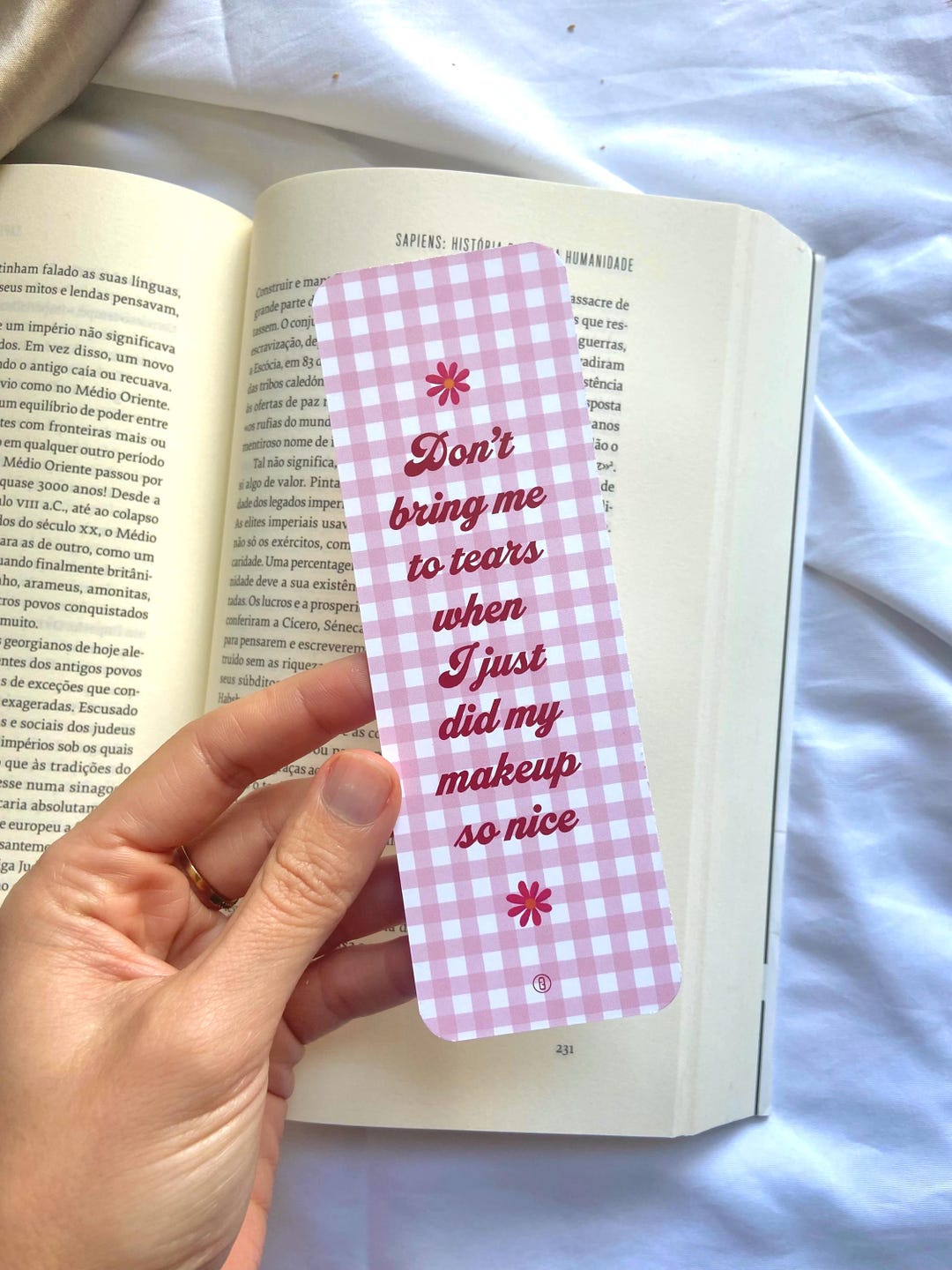 Floral Bookmark, Pink Gingham Pattern, Gift for Book Lovers - Etsy