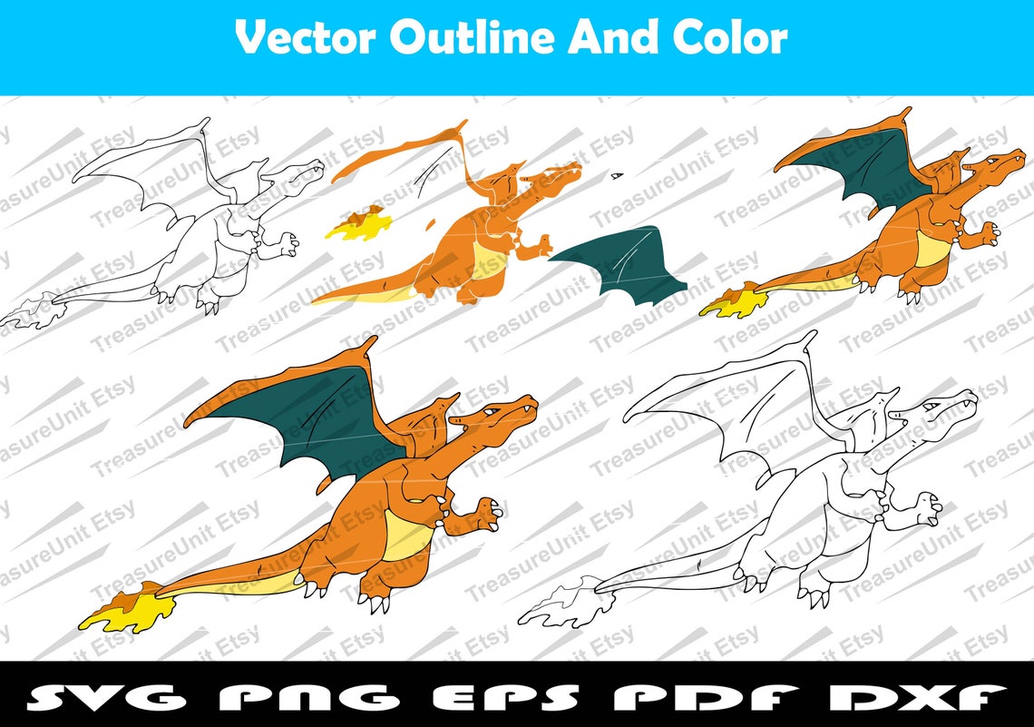 Charizard SVG Outline and Color Charizard Svg Charizard - Etsy