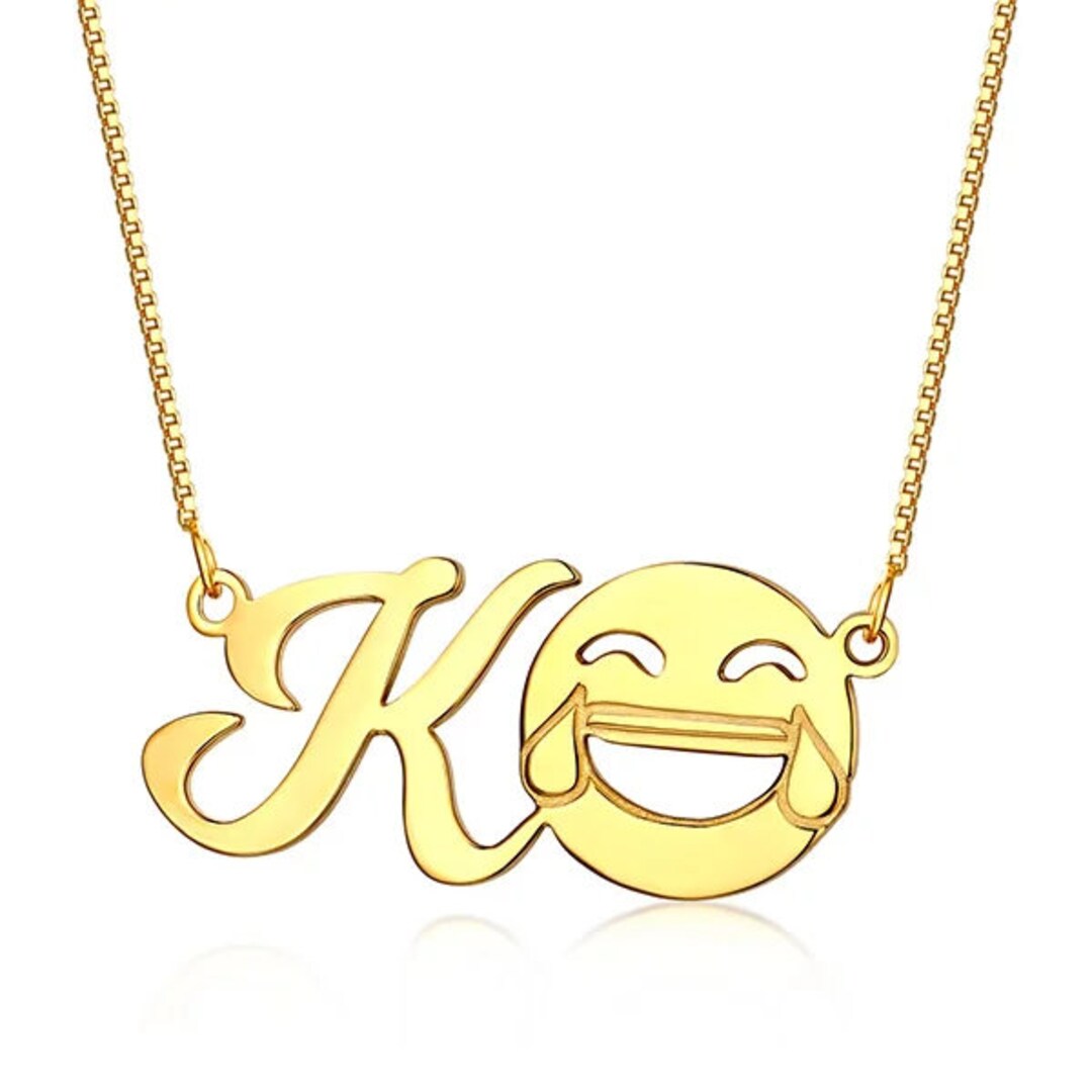 Personalized Memorial Initial Emoji Letter Necklace Sterling Gold ...
