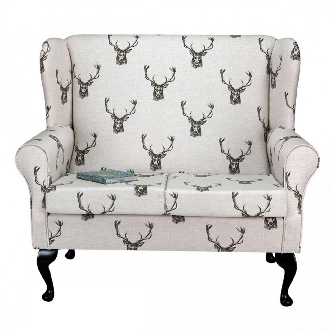 Stag Deer Wingback Sofa | 2 Seater Upholstered Fireside Queen Anne ...