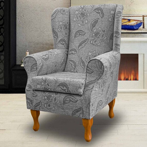 Grey winged armchair store