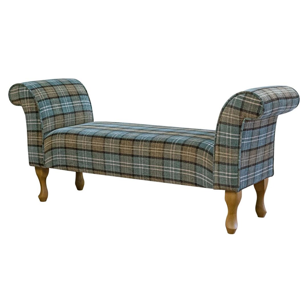 LUXE Blue Tartan Window Seat | Handmade Wool Upholstered Bed End Bench ...