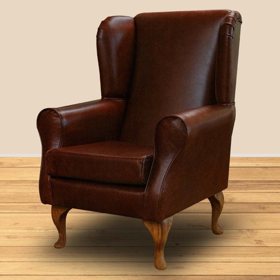 Genuine leather wingback chair store