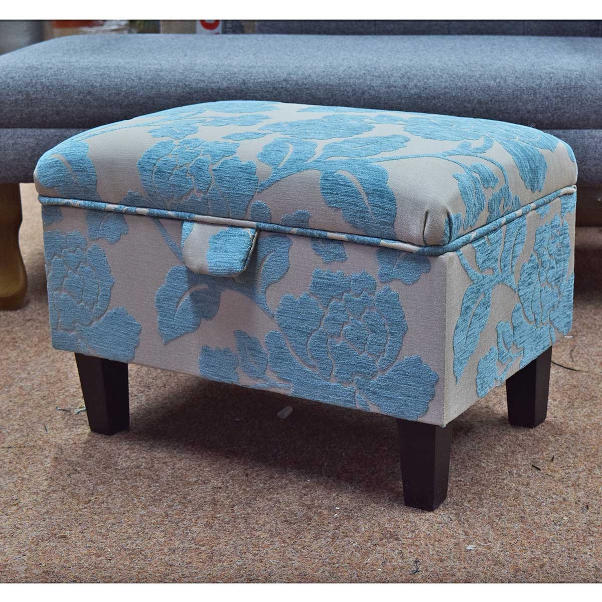 OUTLET Blue Floral Storage Footstool Ottoman Luxury Upholstered Pouffe British Handmade to Order Etsy UK