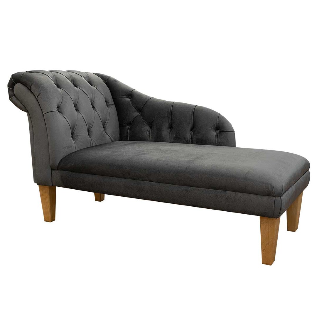 Grey Velvet Buttoned Chaise Longue Handmade | Chesterfield Super Soft ...
