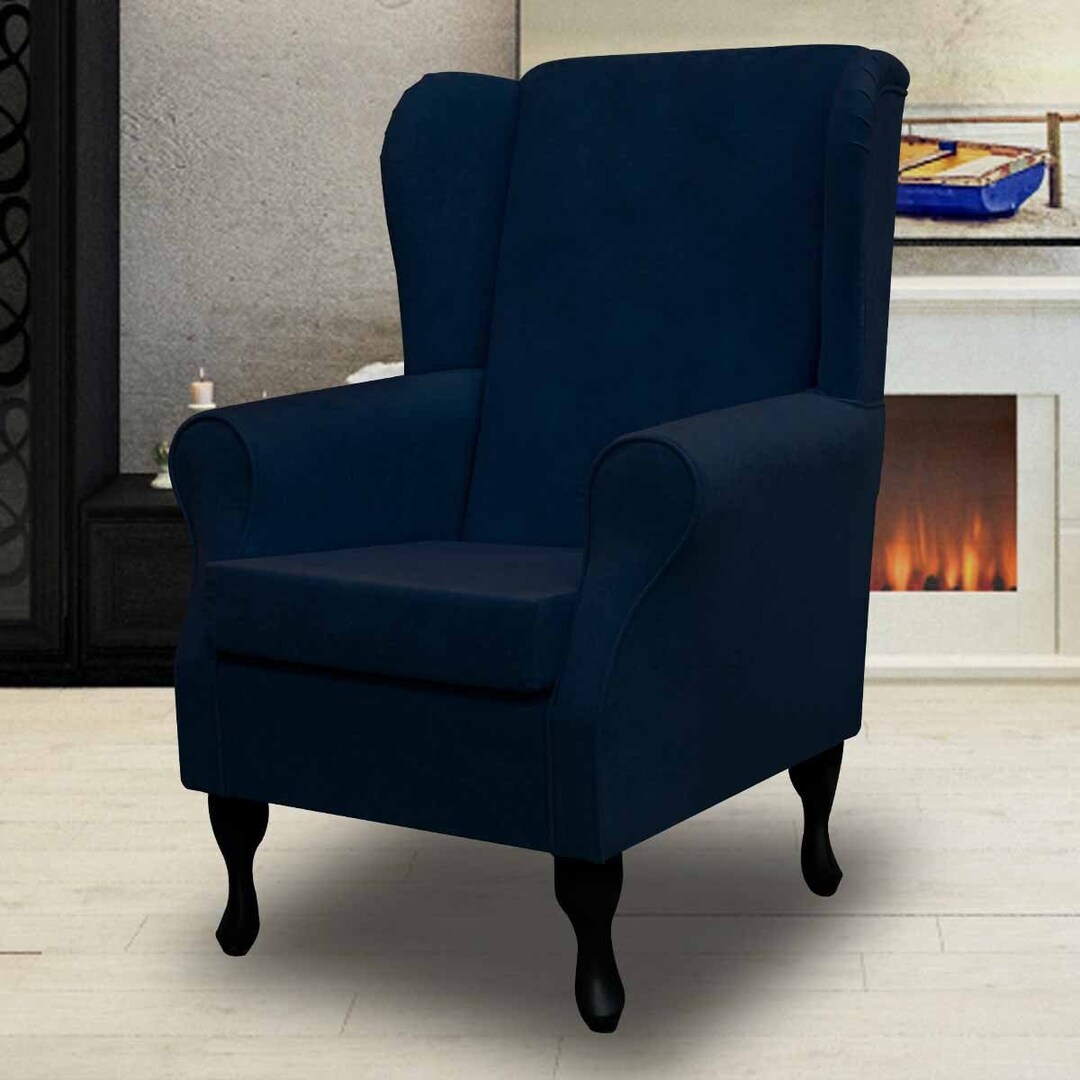 Soft Navy Blue Fireside Wingback Armchair | Super Soft Luxury Accent ...