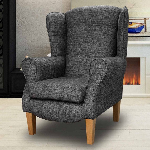 Charcoal Velvet Faux Weave Padded Fireside Wingback Armchair Superior Comfort Soft Handmade Luxury Accent Chair British Bespoke Made Etsy
