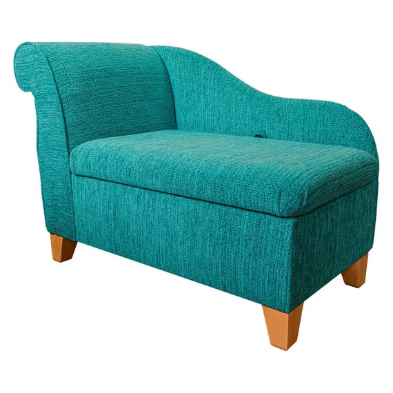 Storage Turquoise Boucle Mini Chaise Longue Handmade Luxury Ottoman Accent Small Sofa British Bespoke Made Etsy UK