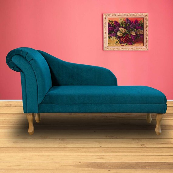 Teal velvet chaise lounge store