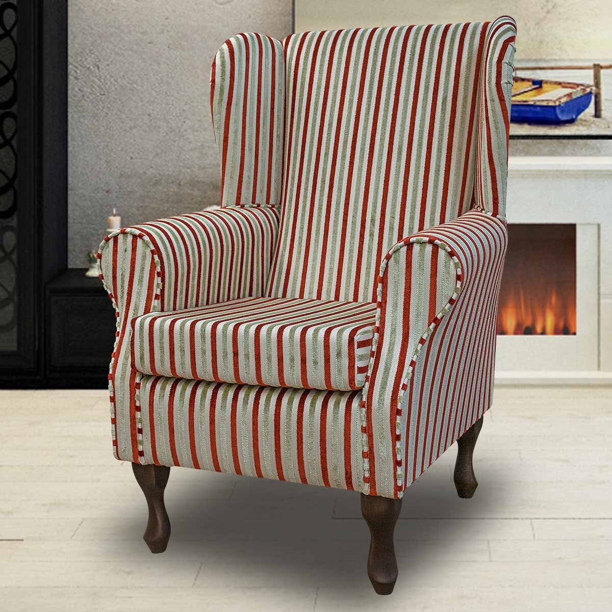 Striped wing chair store