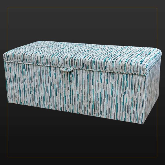 LUXE Teal Stripe Burst Large Storage Bench Handmade Bedroom Ottoman Trunk Seat British Bespoke Made Etsy