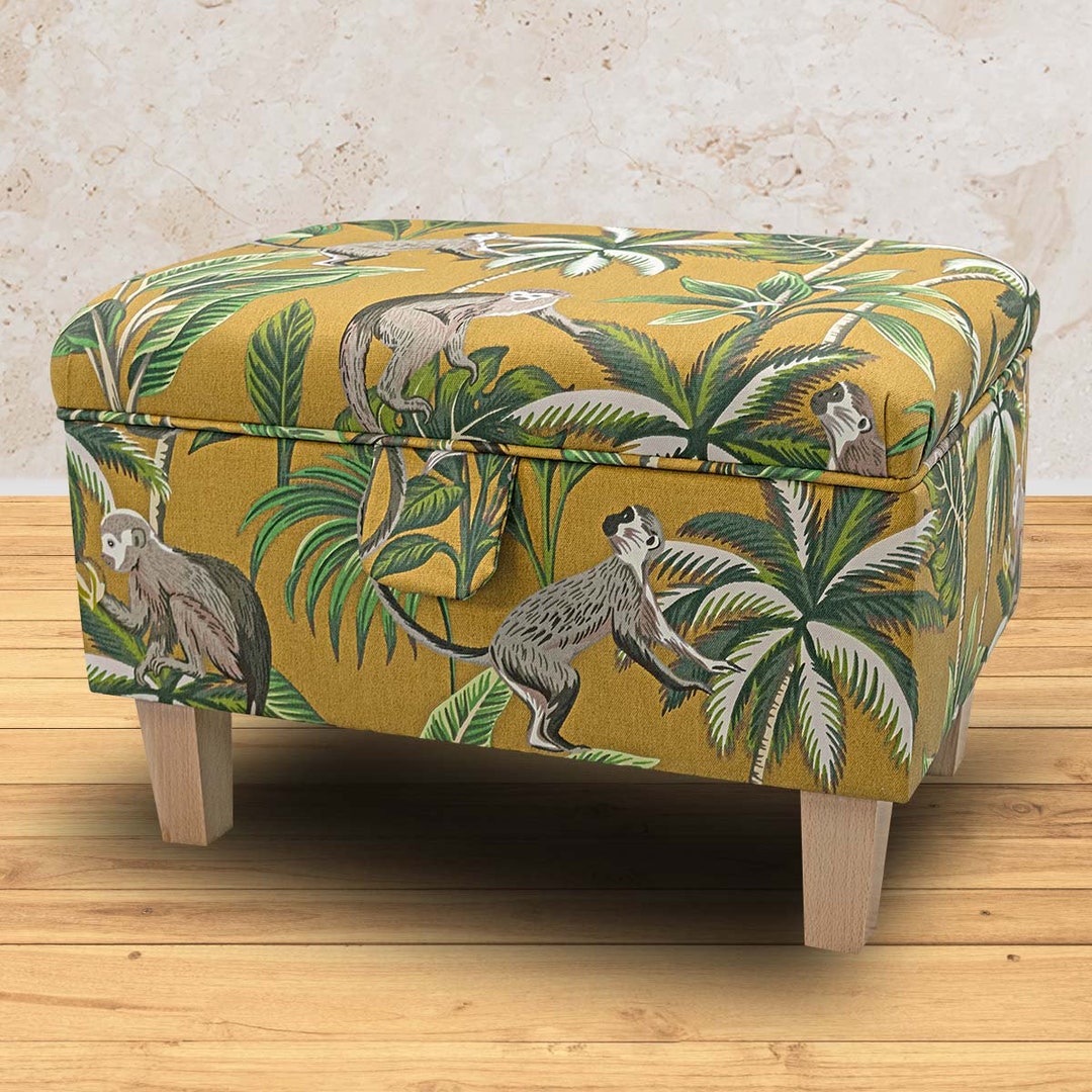 Yellow Monkey Tropical Storage Ottoman Footstool | Fryetts Botanical ...