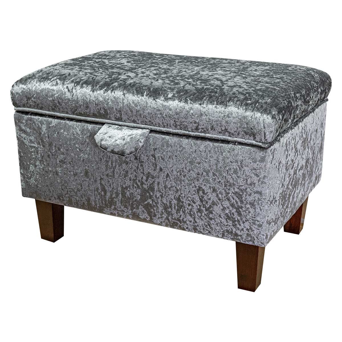 Silver Crushed Velvet Storage Ottoman Footstool Luxury Upholstered Pouffe British Handmade to Order Etsy