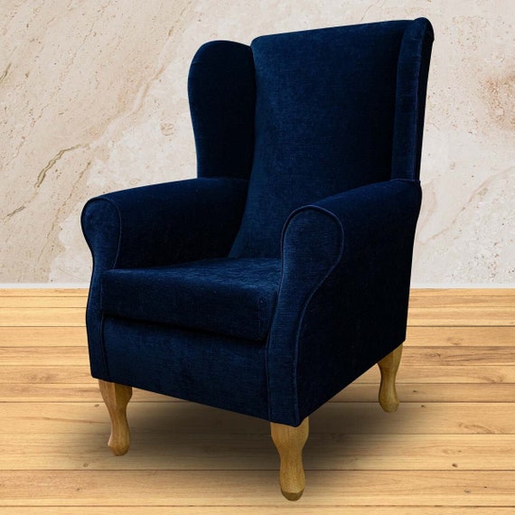 Dark blue wingback chair store