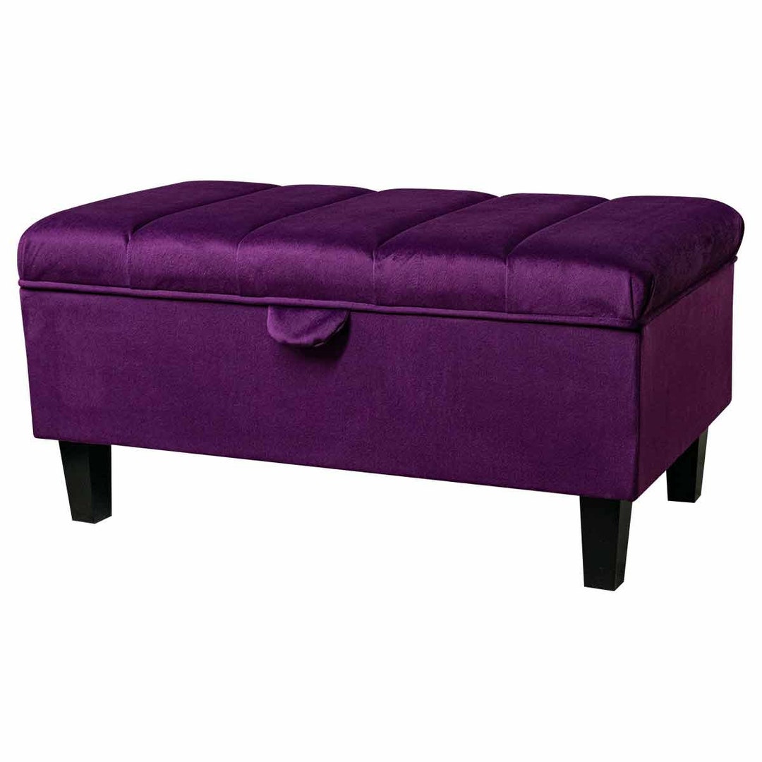 Fluted Purple Velvet Storage Ottoman Footstool | Soft Luxury ...