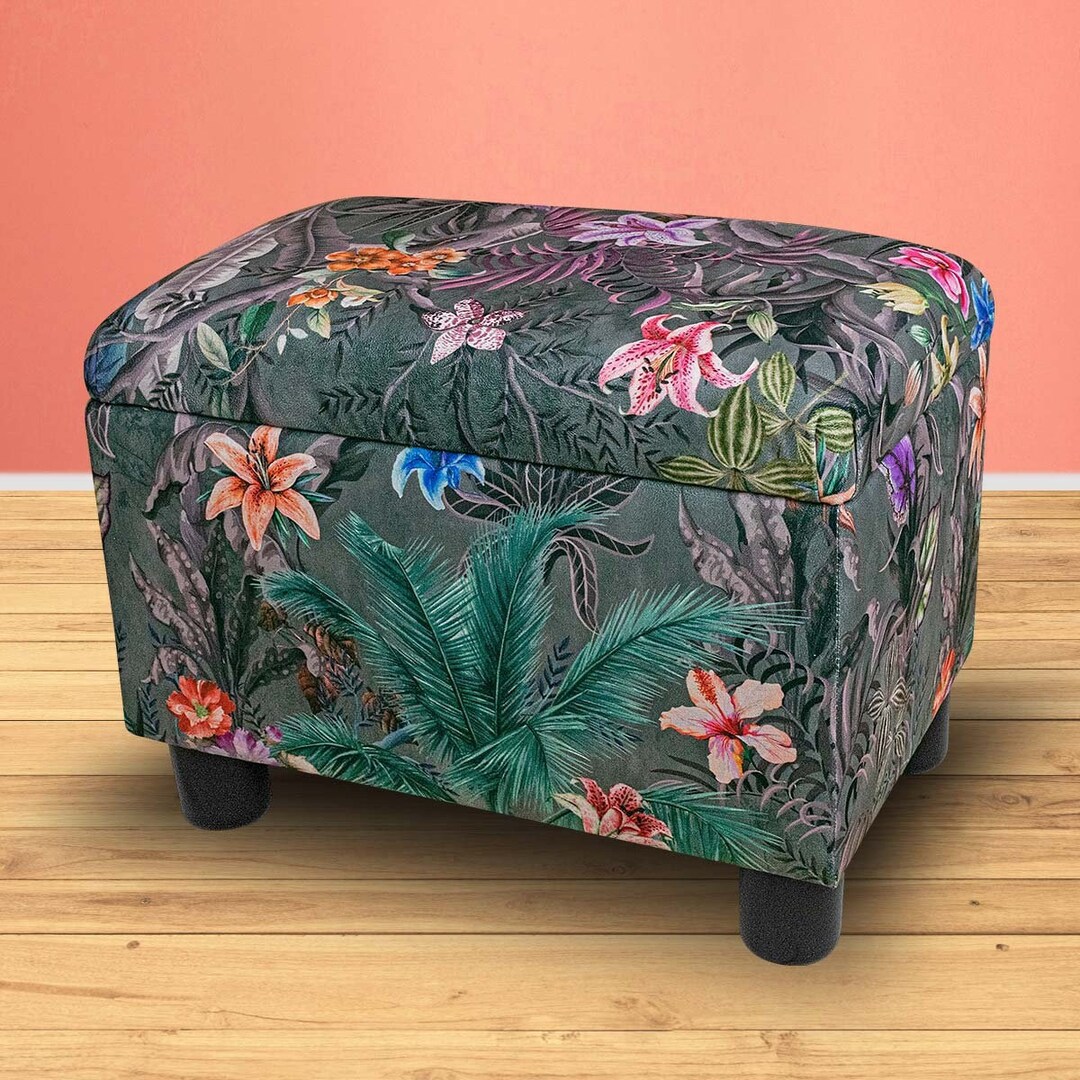 Mist Grey Velvet Cute Pouffe Stool Small Soft Cushioned Upholstered ...