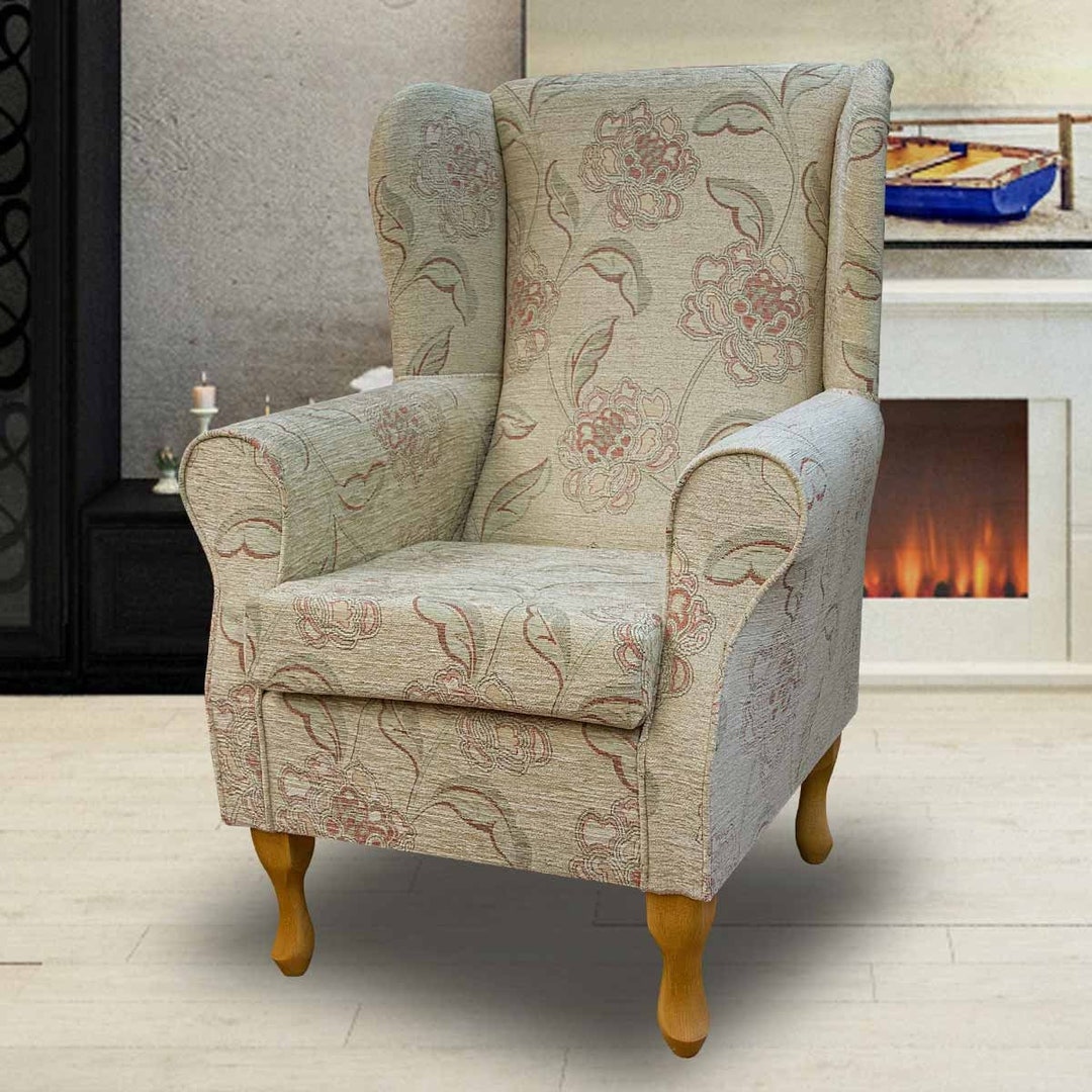 Floral Rose Fireside Wingback Armchair Maida Vale Upholstered Handmade ...