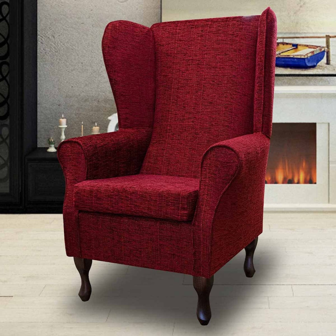 Stria Wine Red Tall High Back Fireside Armchair | Comfort Wingback ...
