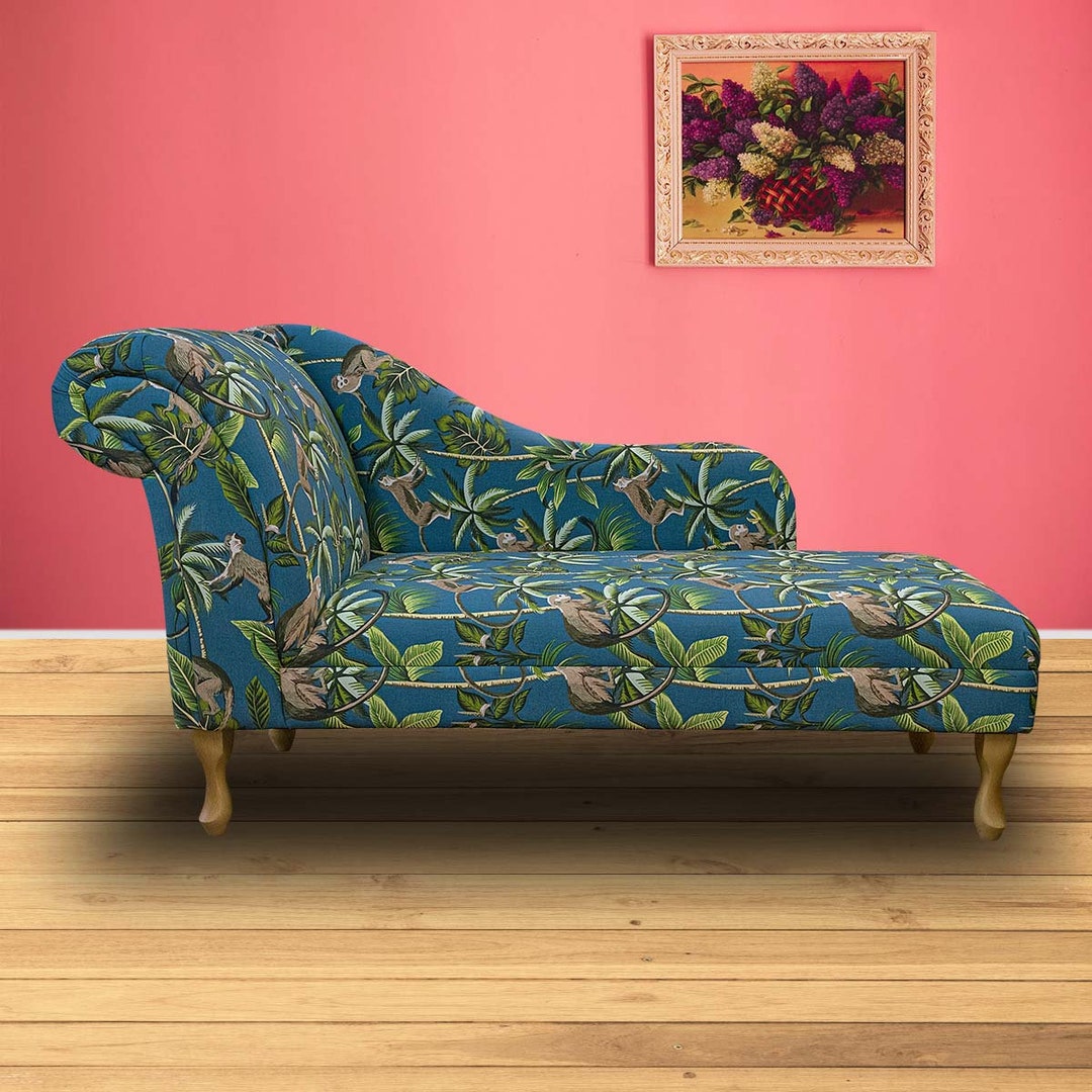 Monkey Teal Tropical Large Chaise Longue Handmade Premium Botanical ...