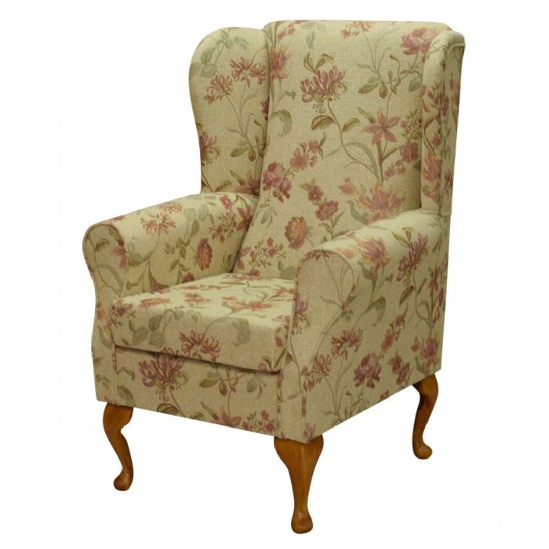 Traditional Floral Fireside Wingback Armchair Carolina Handmade Luxury ...