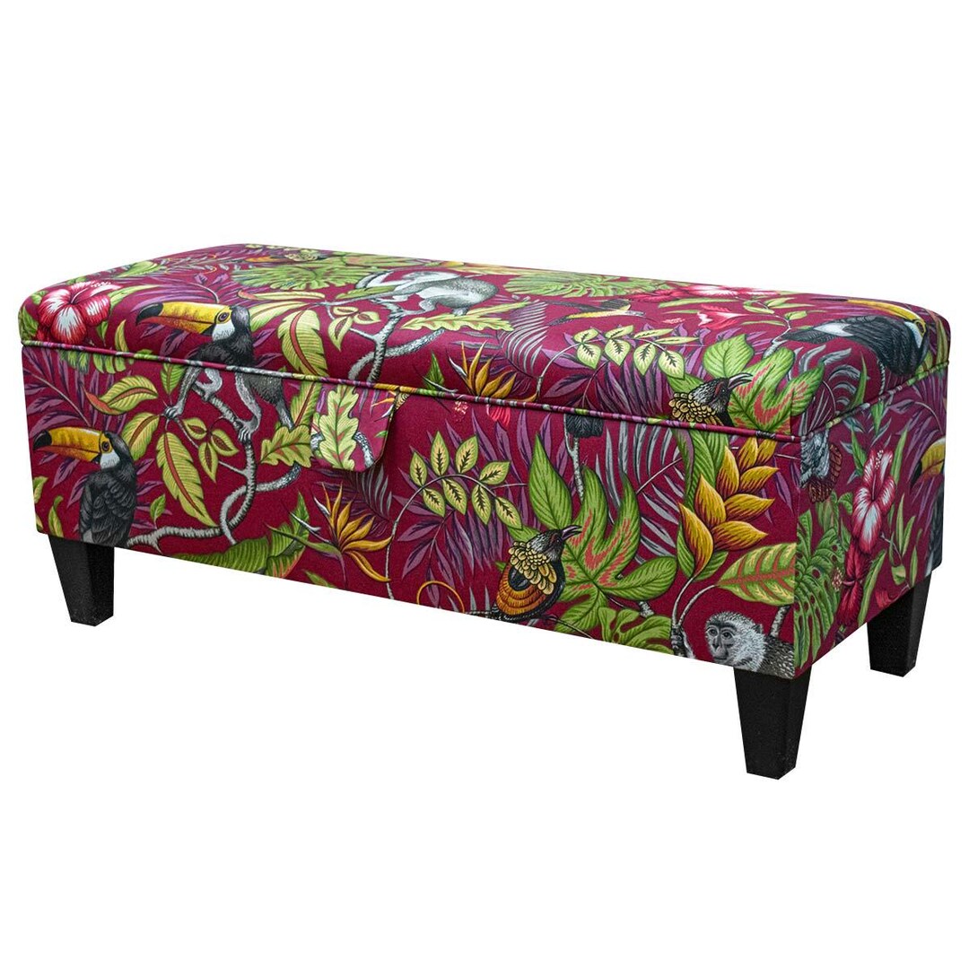 Cranberry Rainforest Storage Bench Botanical Tropical Handmade Bedroom ...