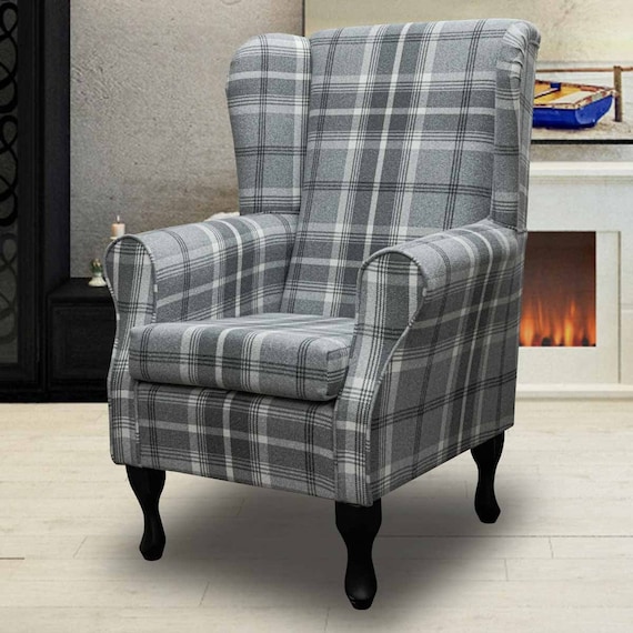 Checked wingback armchair store