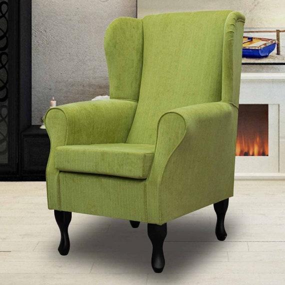 Lime Green Velvet Fireside Wingback Armchair Super Soft Upholstered Luxury Accent Chair British Bespoke Made Etsy UK