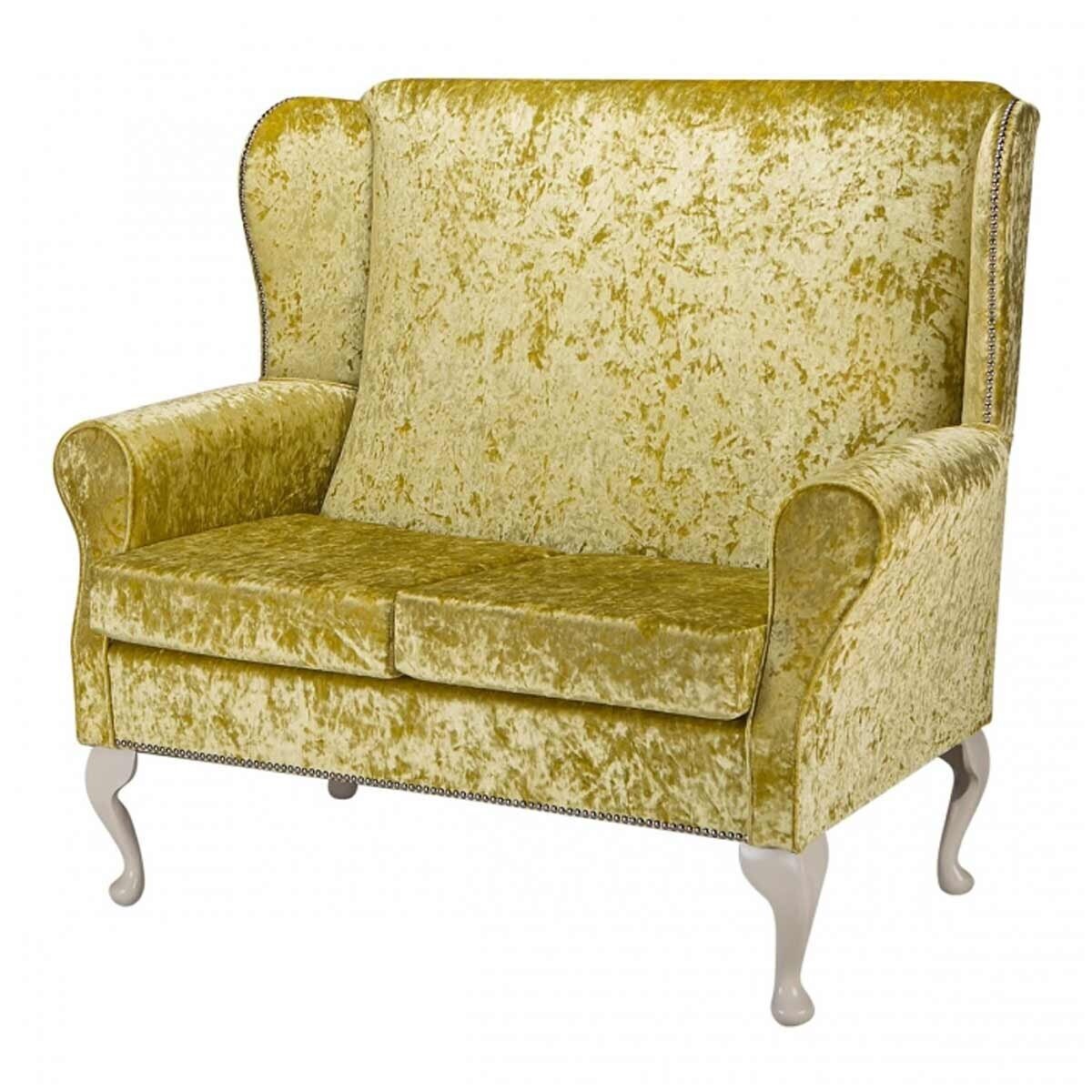 Chartreuse Yellow Crushed Velvet Wingback Sofa 2 Seater Upholstered Fireside Queen Anne Traditional Sofa Chair British Handmade Etsy