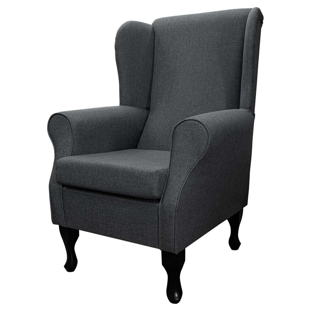 Charcoal Grey Fireside Wingback Armchair Super Soft Luxury Accent ...