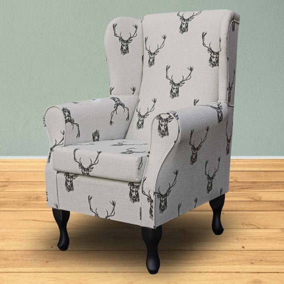 Stag Deer Fireside Wingback Armchair Handmade Animal Cottage Luxury Accent Chair British Bespoke Made Etsy