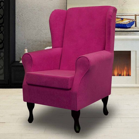 Soft Fuchsia Pink Fireside Wingback Armchair Super Soft Luxury Accent Upholstered Chair British Bespoke Made Etsy Israel