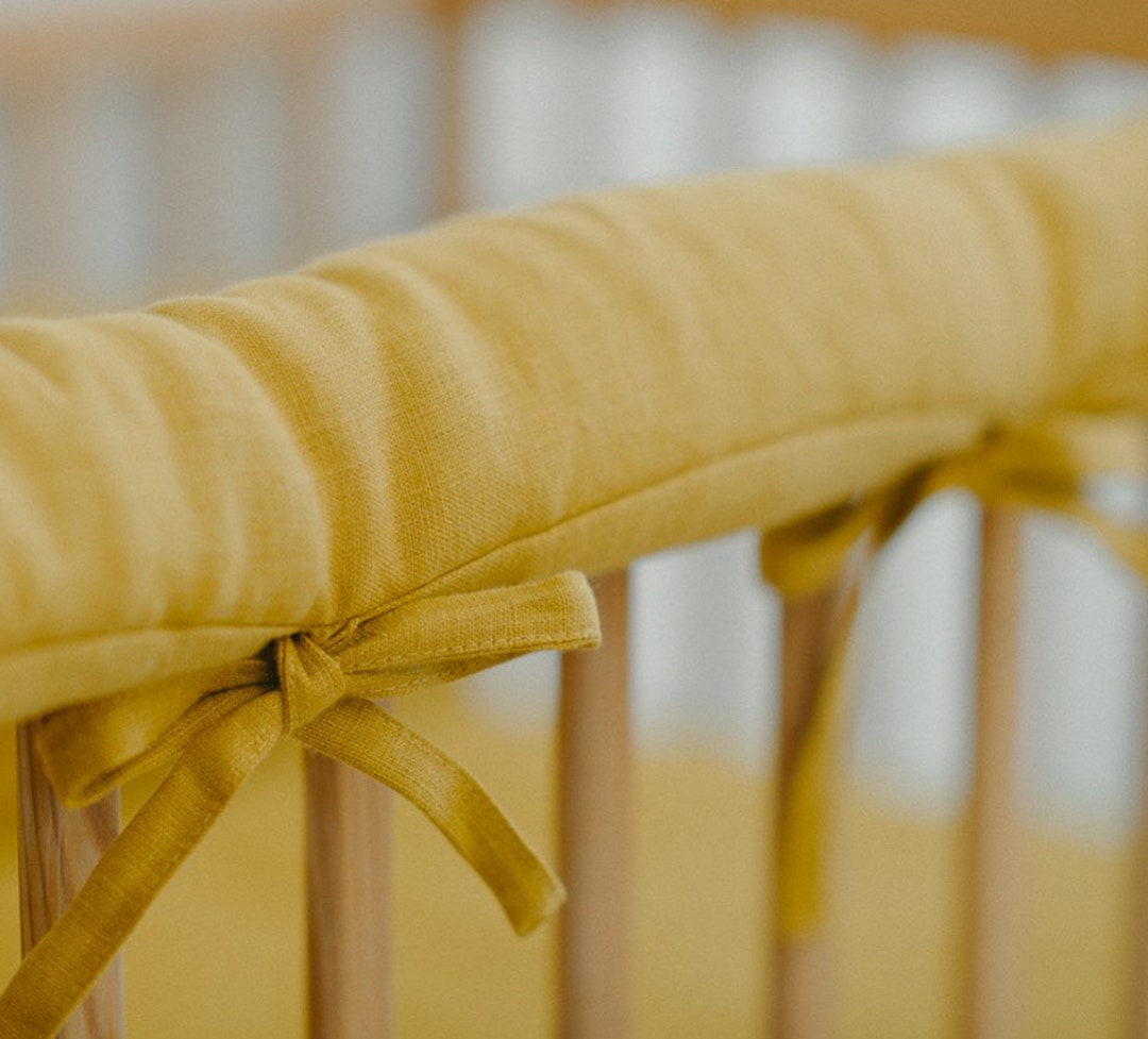 Crib Rail Guard, Mustard Linen, Solid Crib Safety, Crib Accessories ...