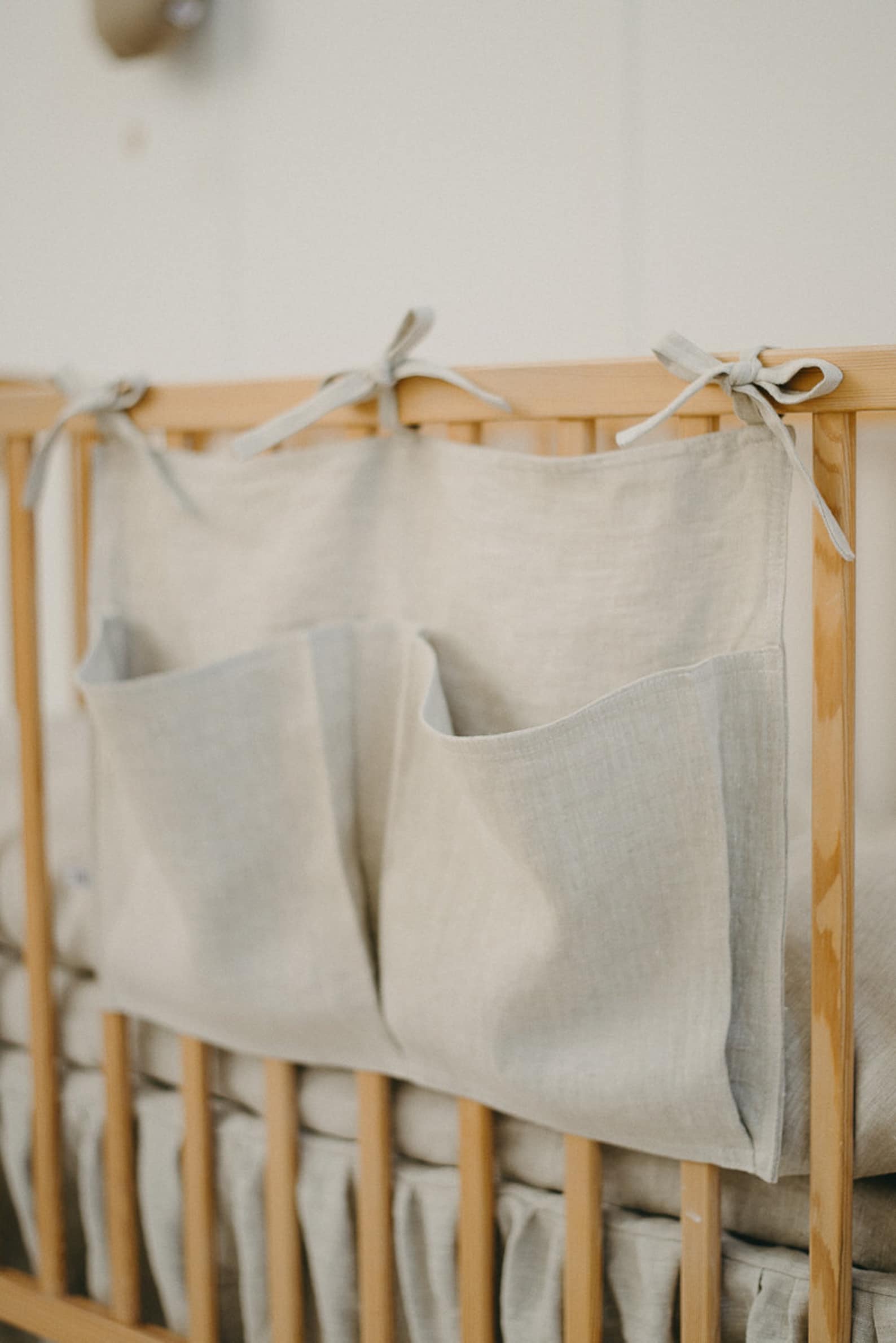 Crib Organizer NATURAL LINEN L Diaper Caddies L Minimalist Baby Crib ...