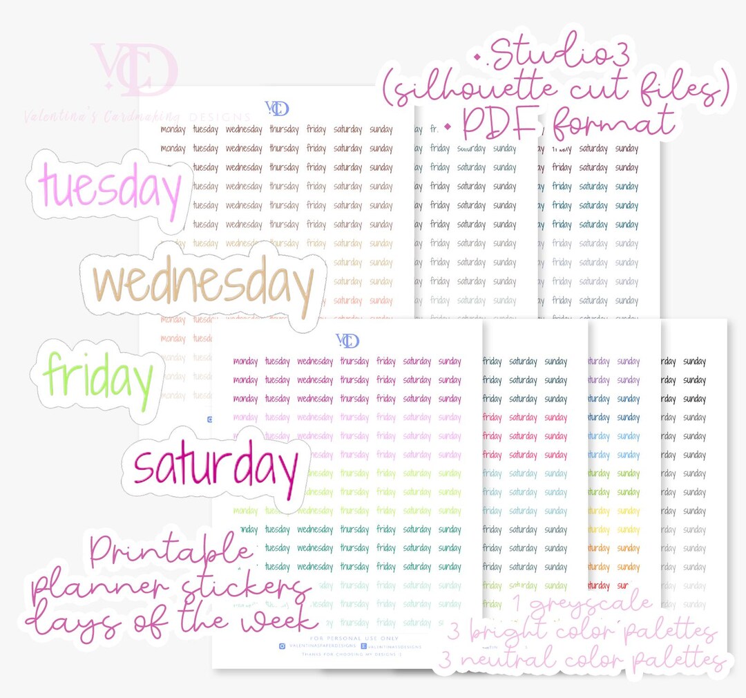 Printable Lowercase Days of the Week Stickers | Weekly Digital Planner ...