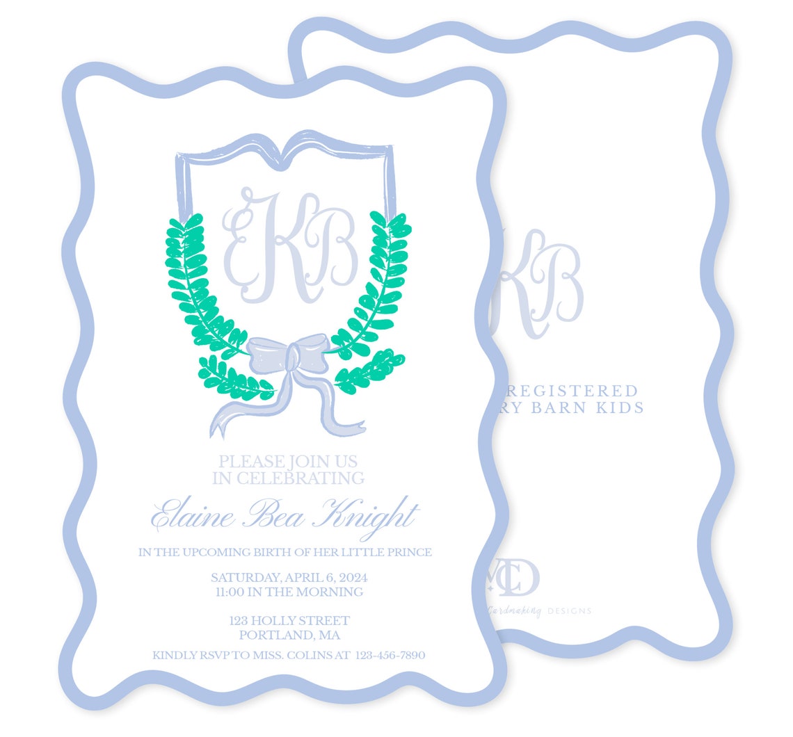 Printable Baby Shower Crest Monogram Invitation Wavy Border Cut File - Etsy