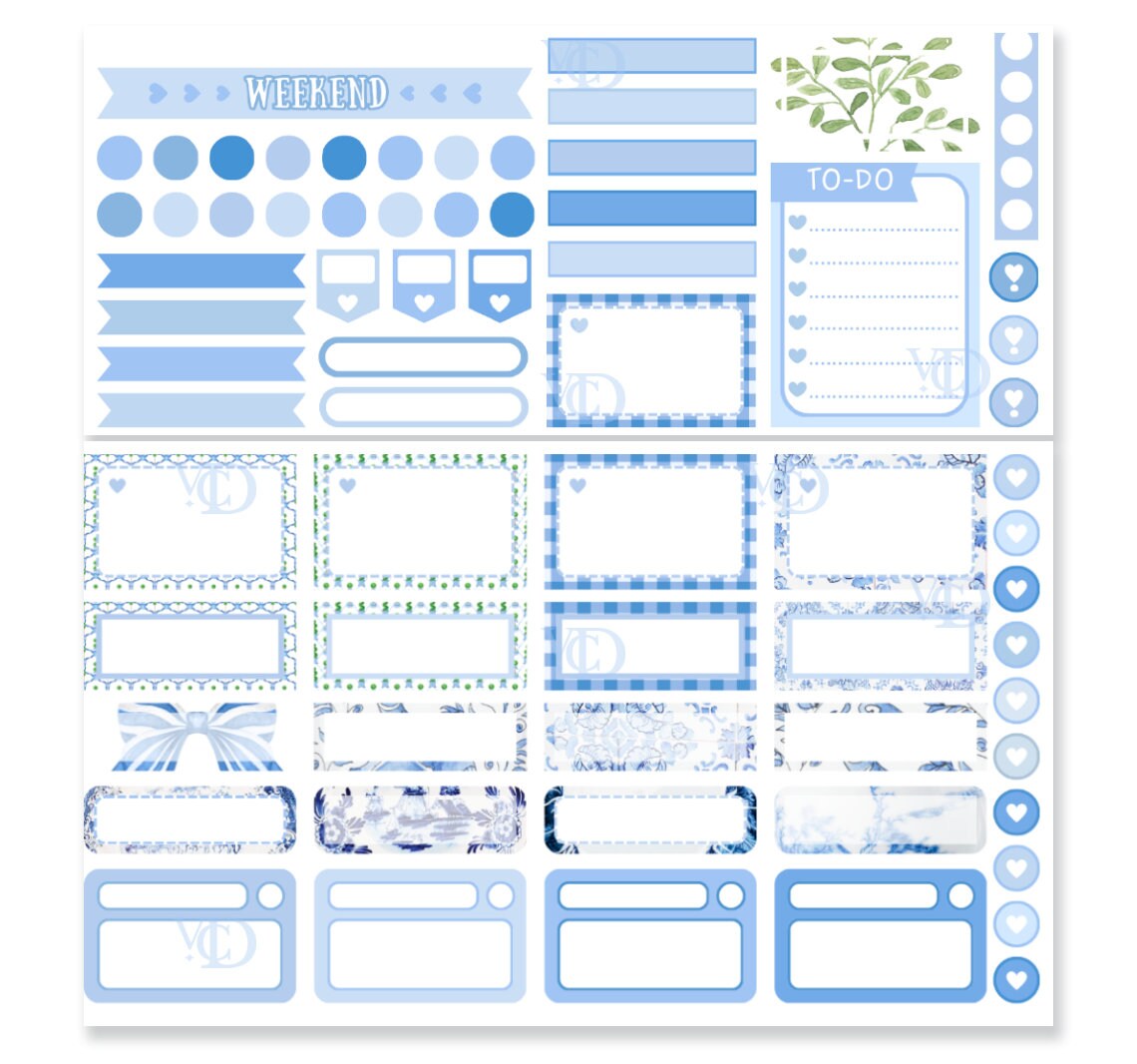 Blue Topiary Grandmillenial Printable Planner Stickers Vertical 7x9 ...
